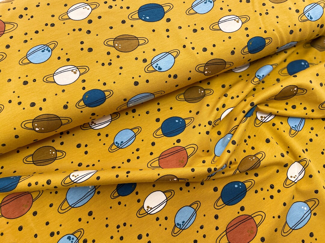 Organic Cotton Jersey - Poppy - Planets Curry Yellow - Etsy