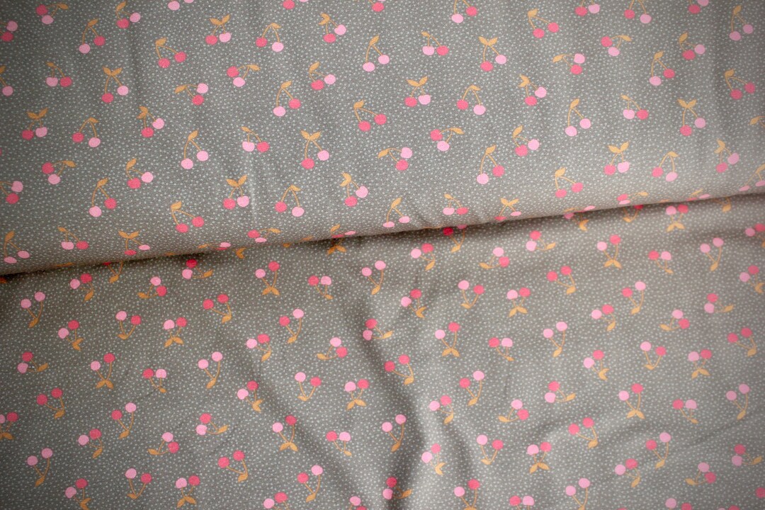 Organic Cotton Jersey - Poppy - Cherries Green Background - Etsy