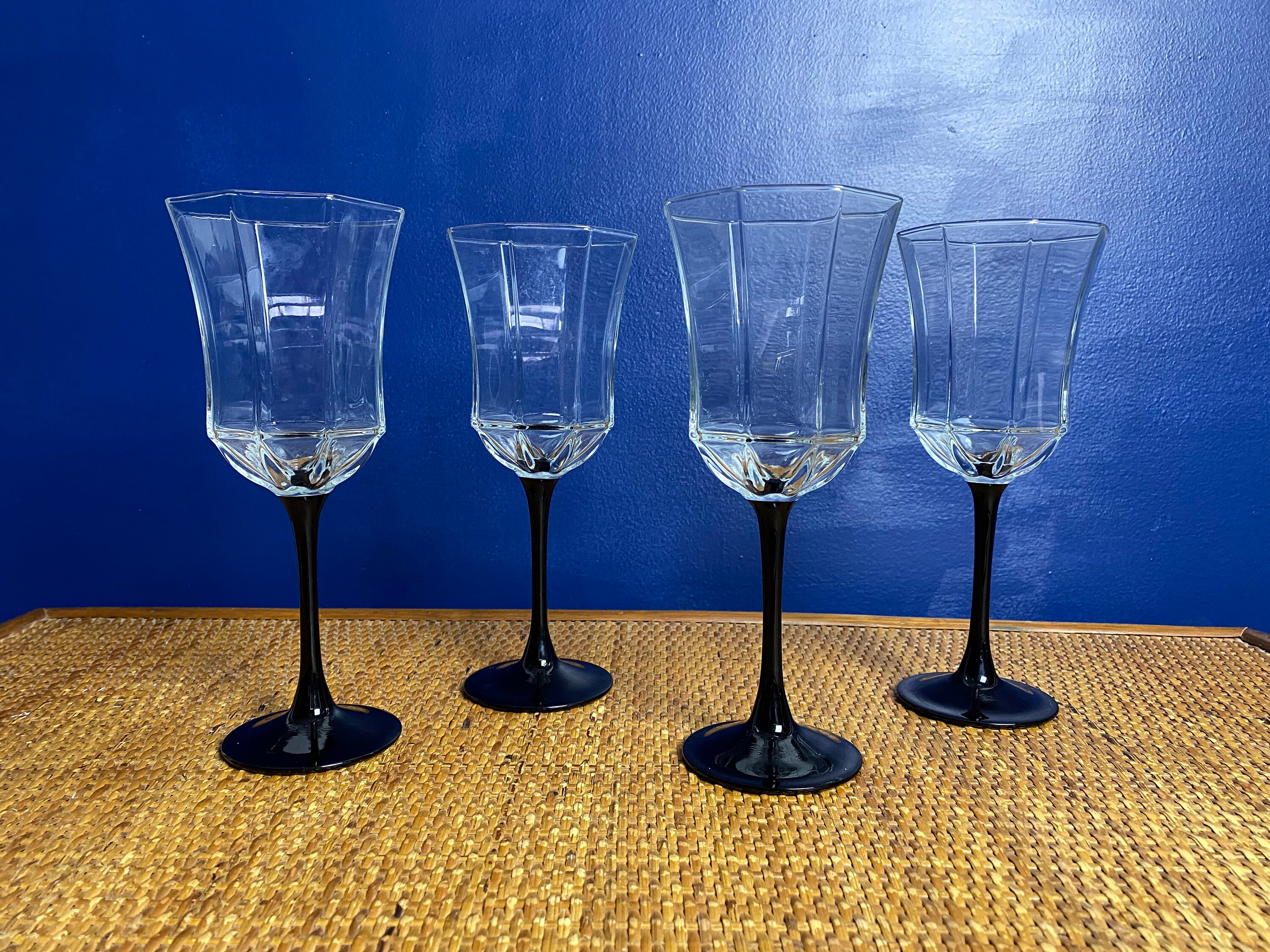 Set of Four Vintage Octave Luminarc France Crystal 8 Octagon Black Stem ...