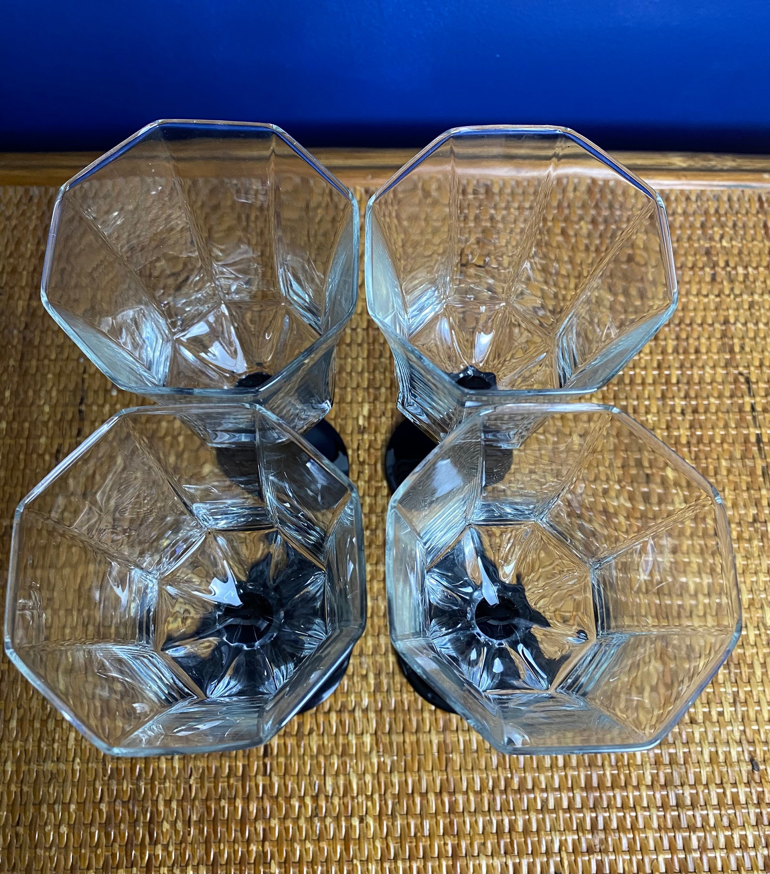 Set of Four Vintage Octave Luminarc France Crystal 8 Octagon Black Stem ...
