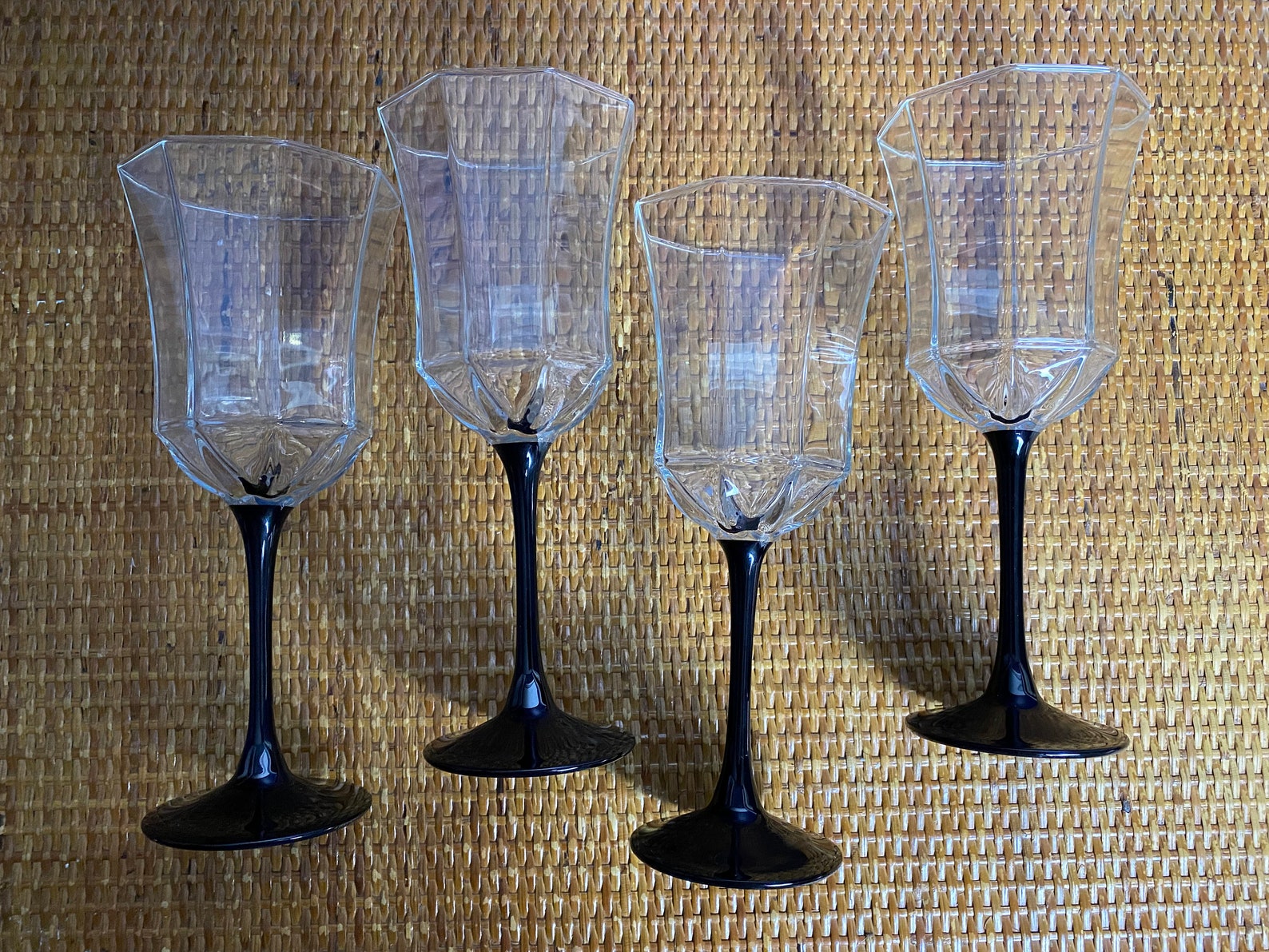 Set of Four Vintage Octave Luminarc France Crystal 8 Octagon Black Stem ...