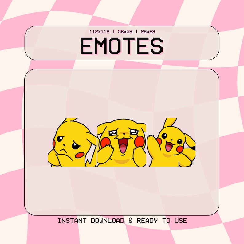 3 Pikachu Emote Pack Digital Download Twitch, Discord, Youtube, Kick Hello, Grumpy, in Love - Etsy