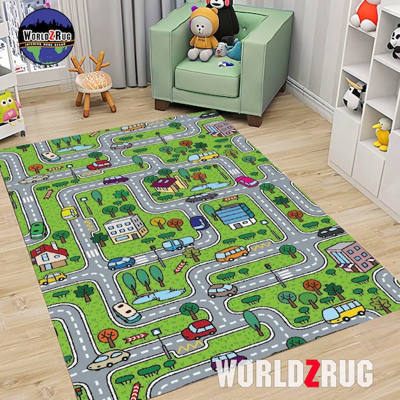 Retro Style Kids Room Rug City Road Map Rug Nursery Carpet - Etsy
