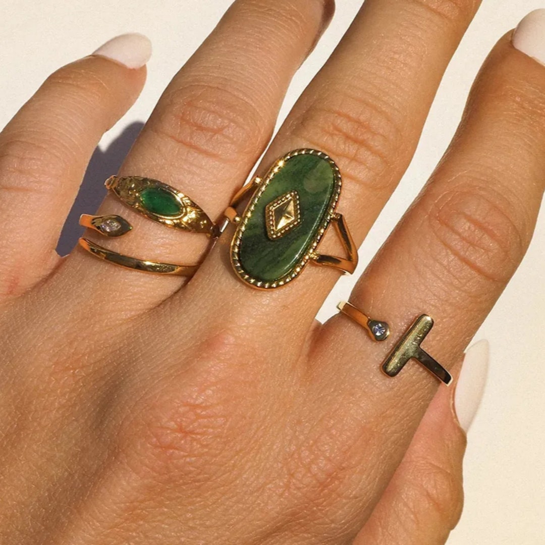 Natural Stone Ring, Stainless Steel Ring, Tarnish Free Ring, Adjustable ...