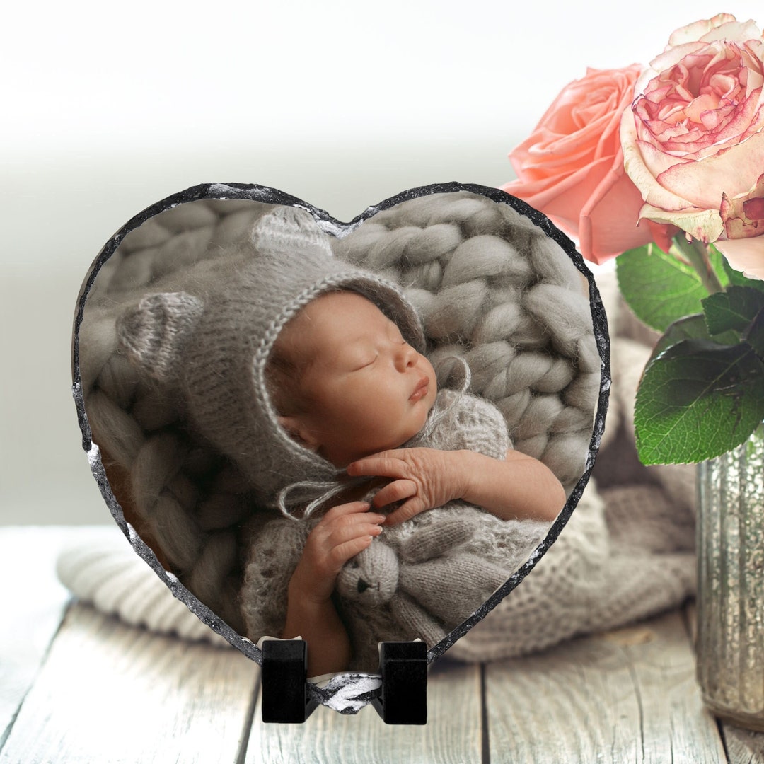 New Baby Photo Heart Slate Gift Rock Slate Photo Gift Heart Slate With ...