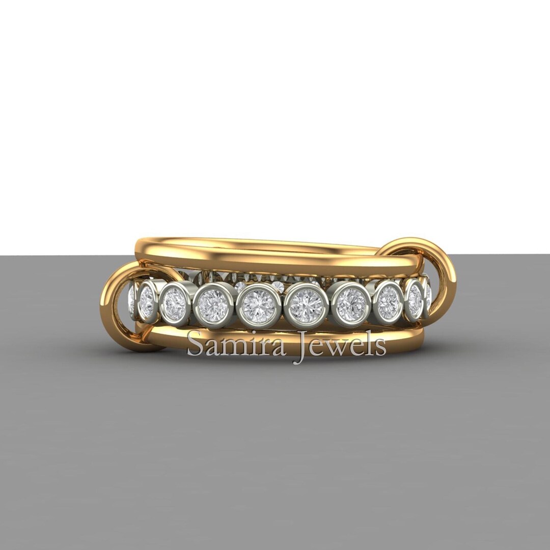 Natural Bezel Set Diamond Ring Interlocking Bands, 3 Set Diamond Band ...
