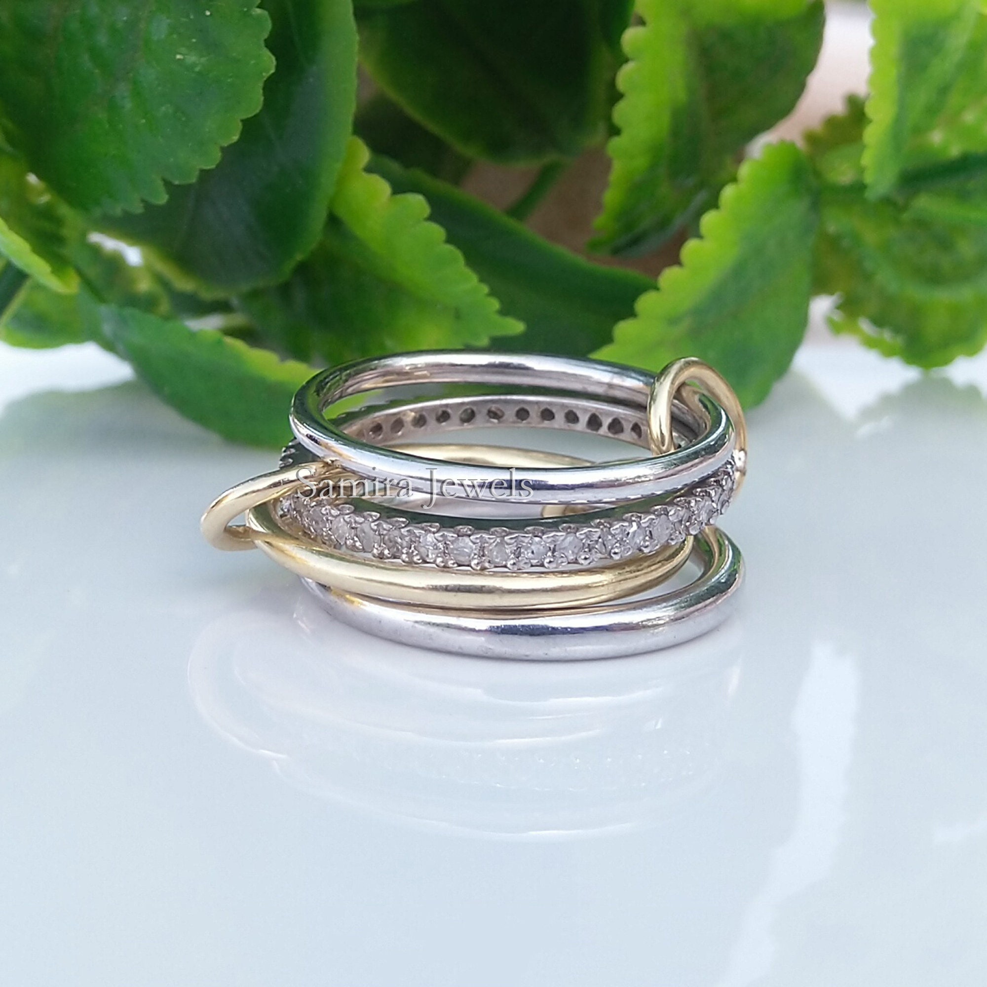 Genuine Pave Diamond Ring Interlocking Bands 4 Set Diamond - Etsy