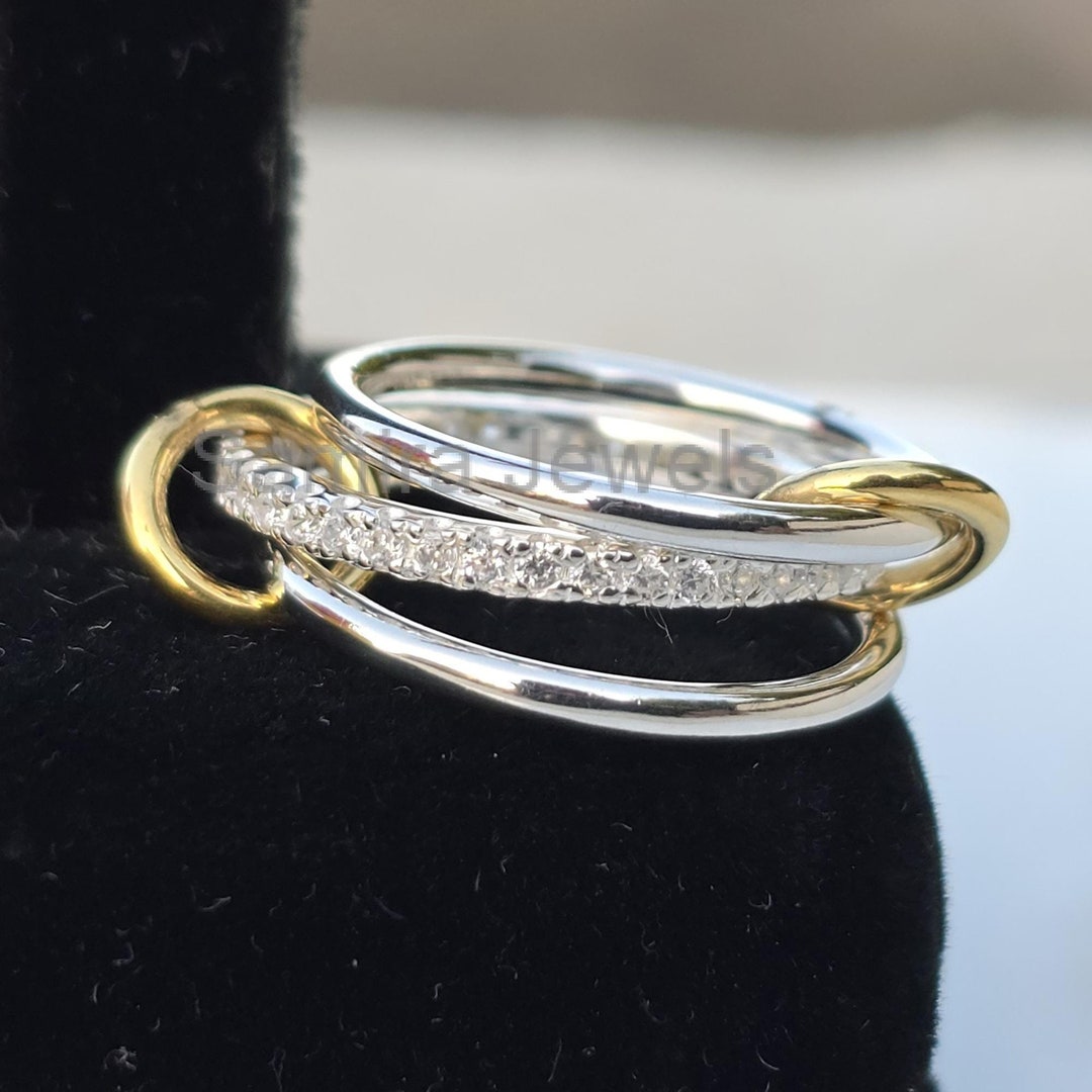 Handmade Pave Diamond Ring, Sterling Silver Interlocking Bands - Etsy