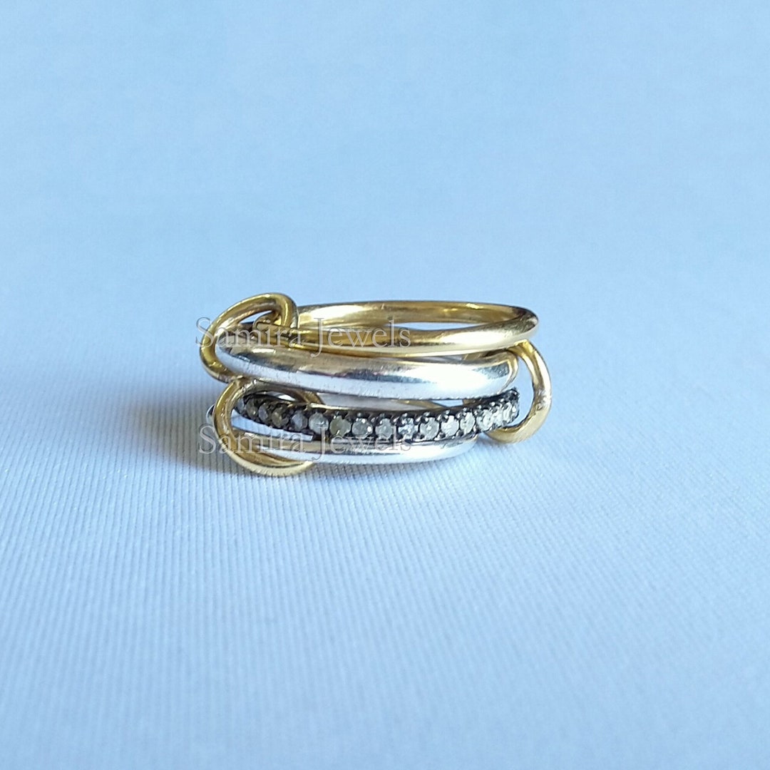 925 Sterling Silver Interlocking Band Rings, Pave Diamond Band Ring, 4 ...