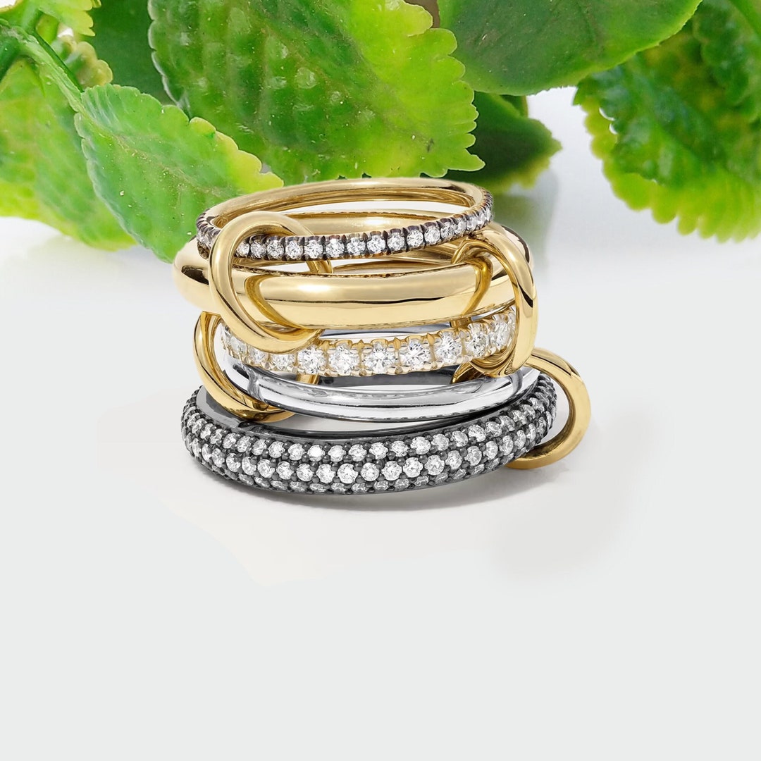 Handmade Sterling Silver Diamond Band Ring Set, Interlocking Multi ...