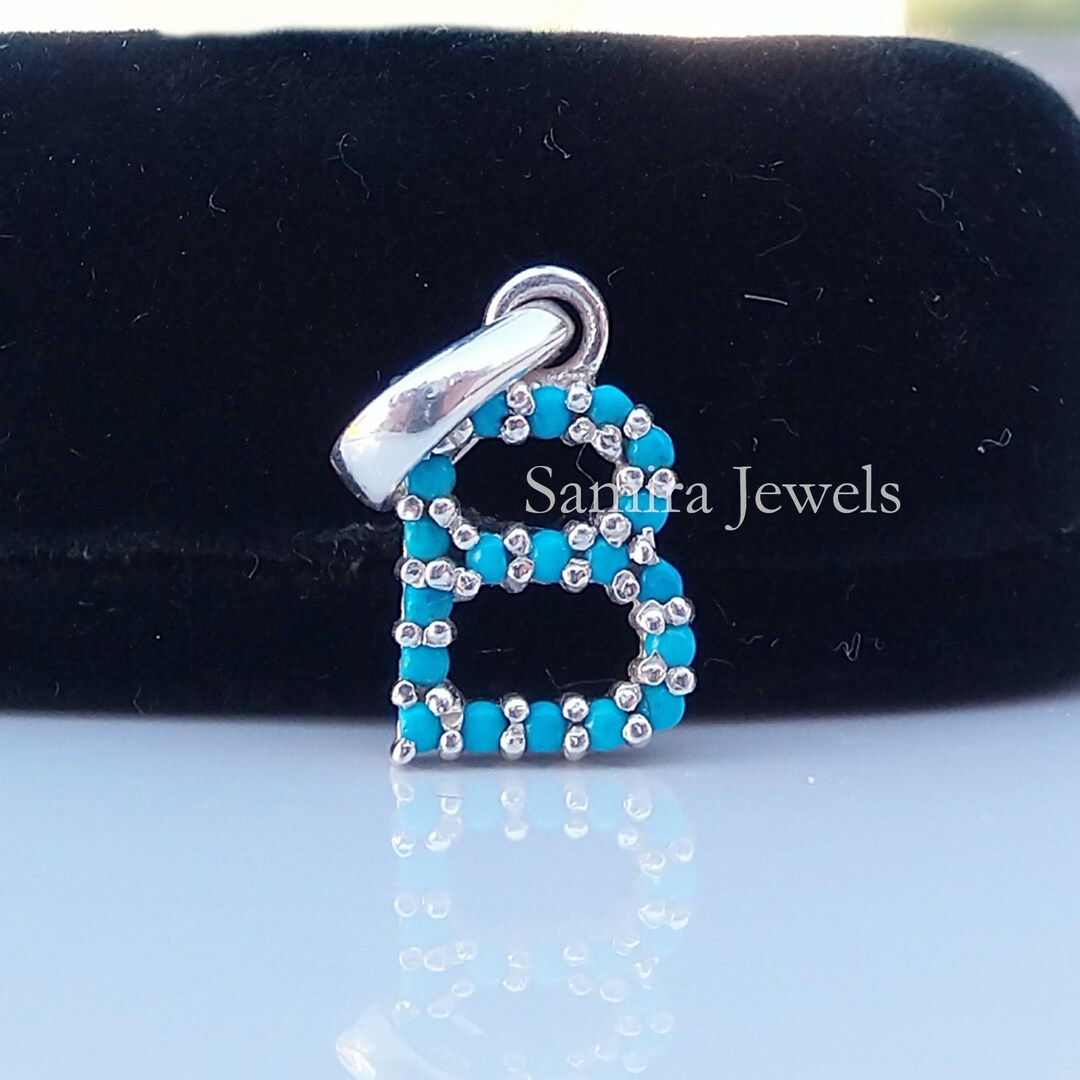 Turquoise Initial Pendant: Sterling Silver Letter B Charm - Etsy