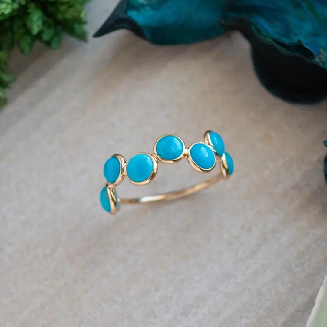 14k Gold Turquoise Ring, Funky Half Eternity Band - Etsy
