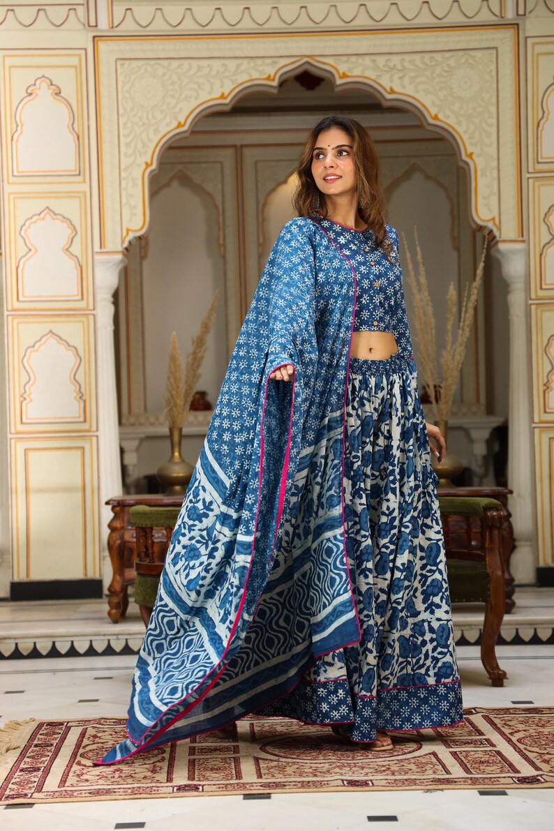 Chaniya Choli Cotton Handblock Print Choli and Skirt With - Etsy