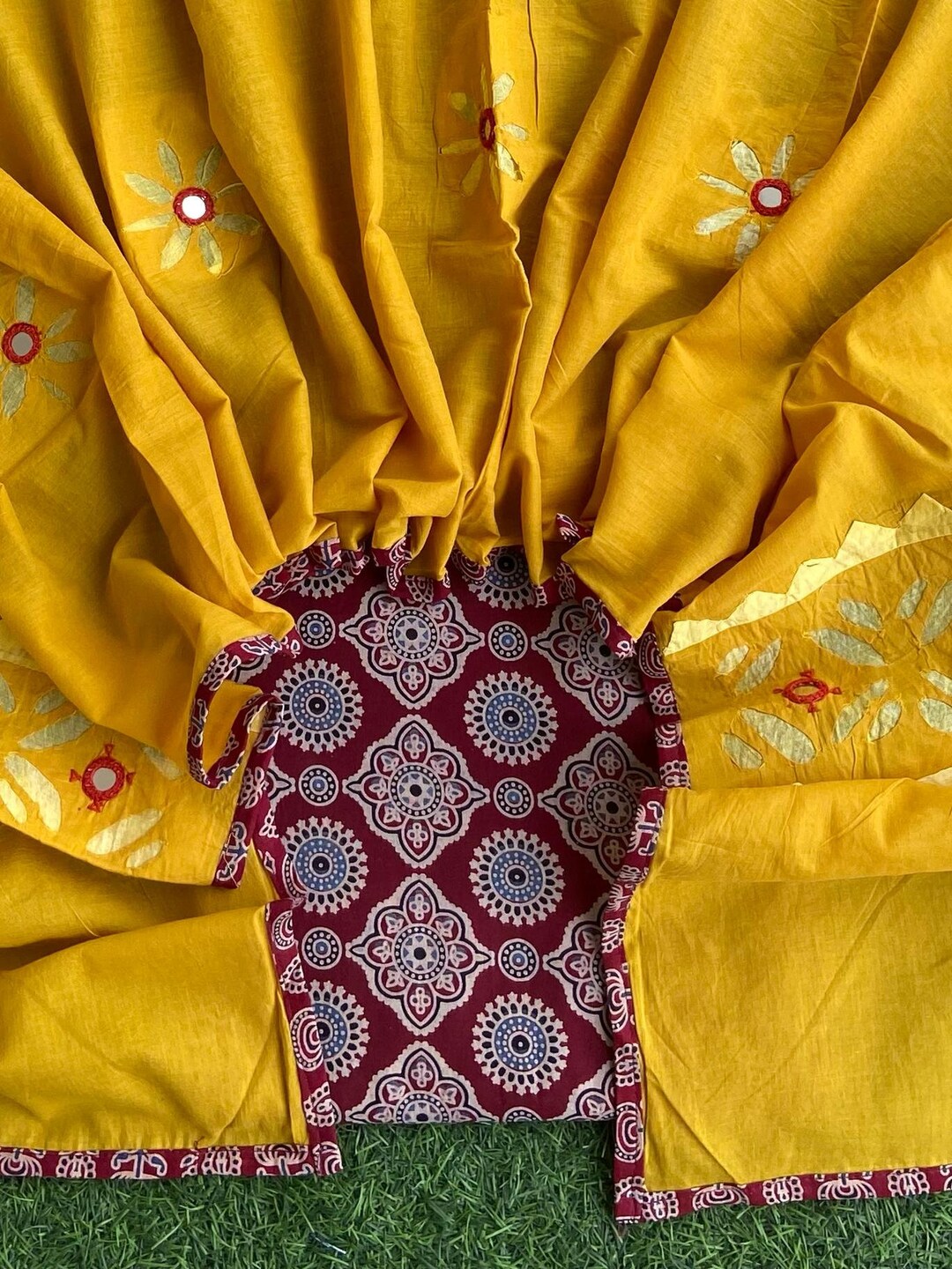 Ajrak Cotton Dress Materials for Women/men With Applique Mirror and ...