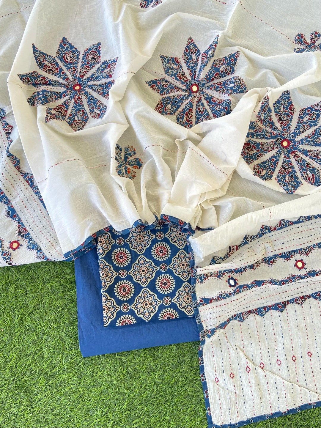 Ajrak Cotton Dress Materials for Women/men With Applique Mirror and ...