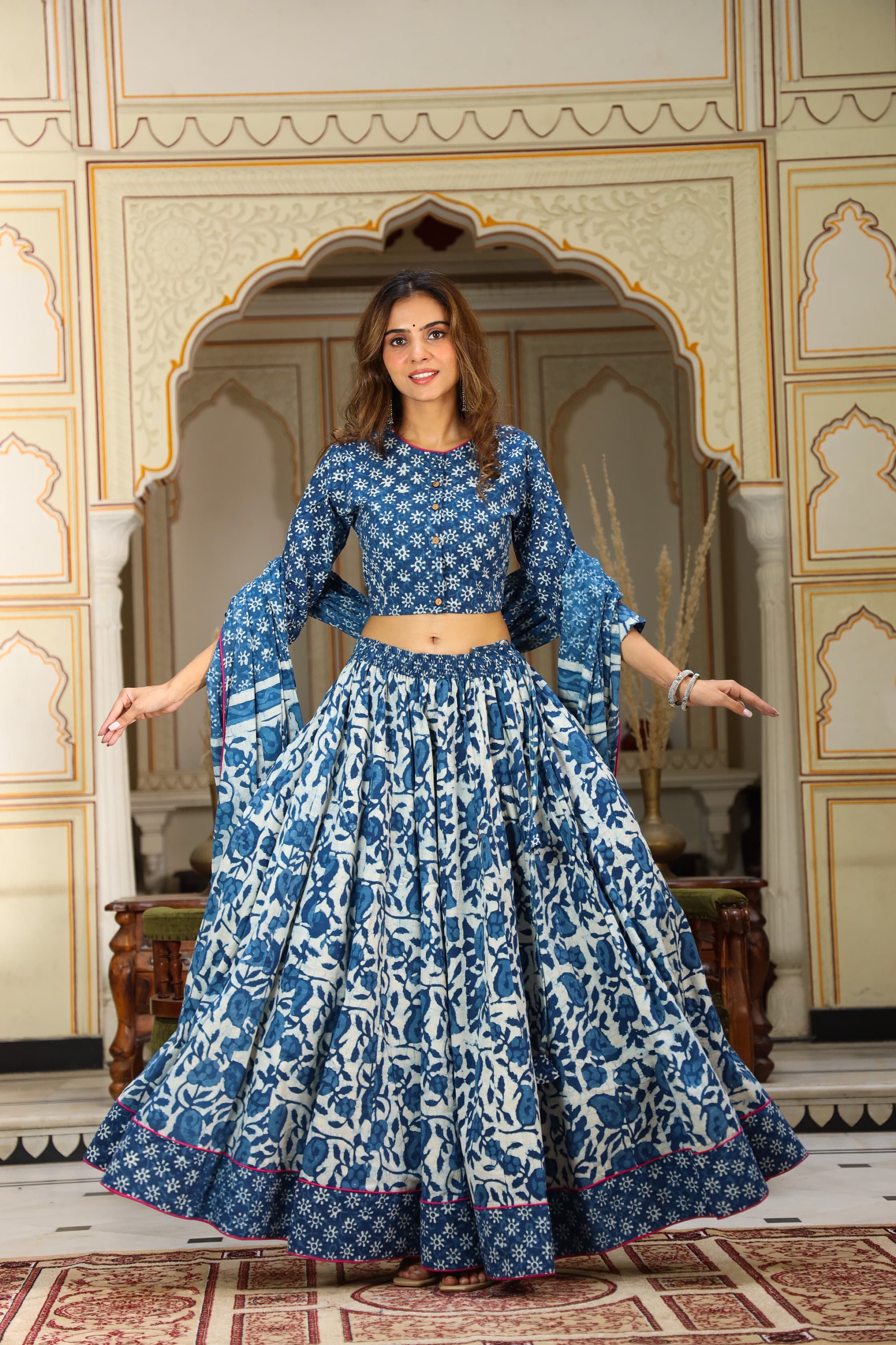 Chaniya Choli Cotton Handblock Print Choli and Skirt With - Etsy