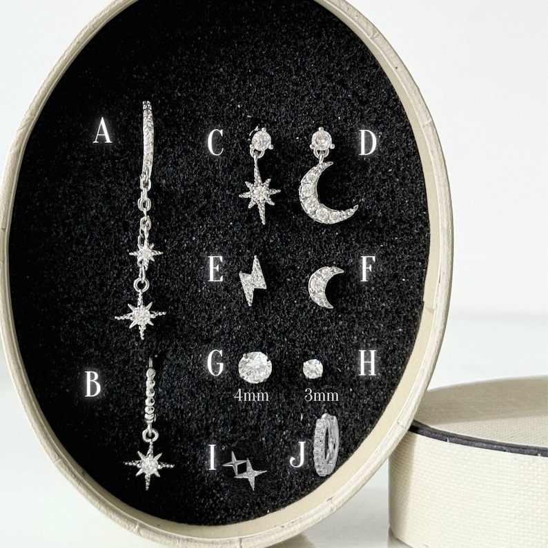 Silver Star Moon Earring Set, Earring Stack, Celestial Earring Set ...