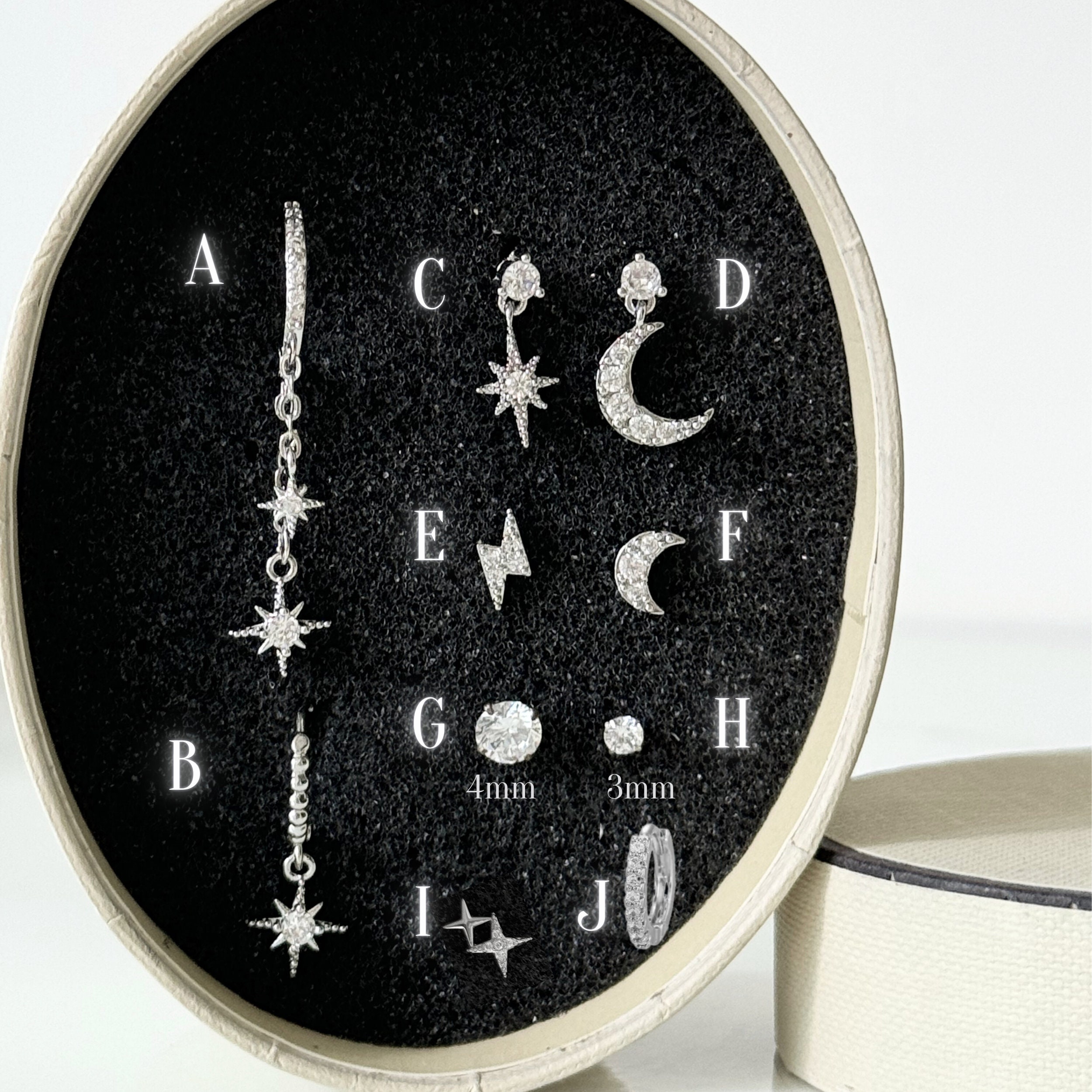 Silver Star Moon Earring Set, Earring Stack, Celestial Earring Set, Silver Dainty Chain Earrings ...