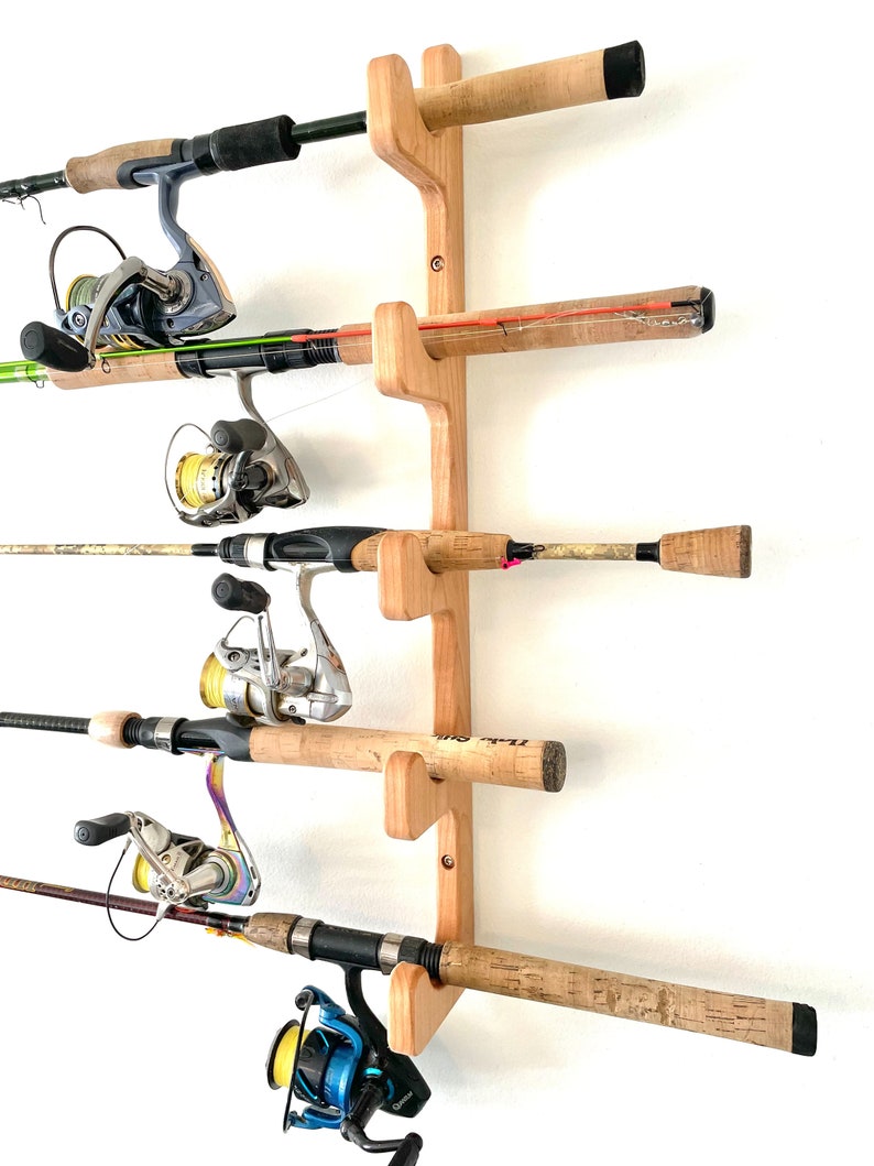 Wood Fishing Rod Holder Solid CHERRY Fisherman Gift - Etsy