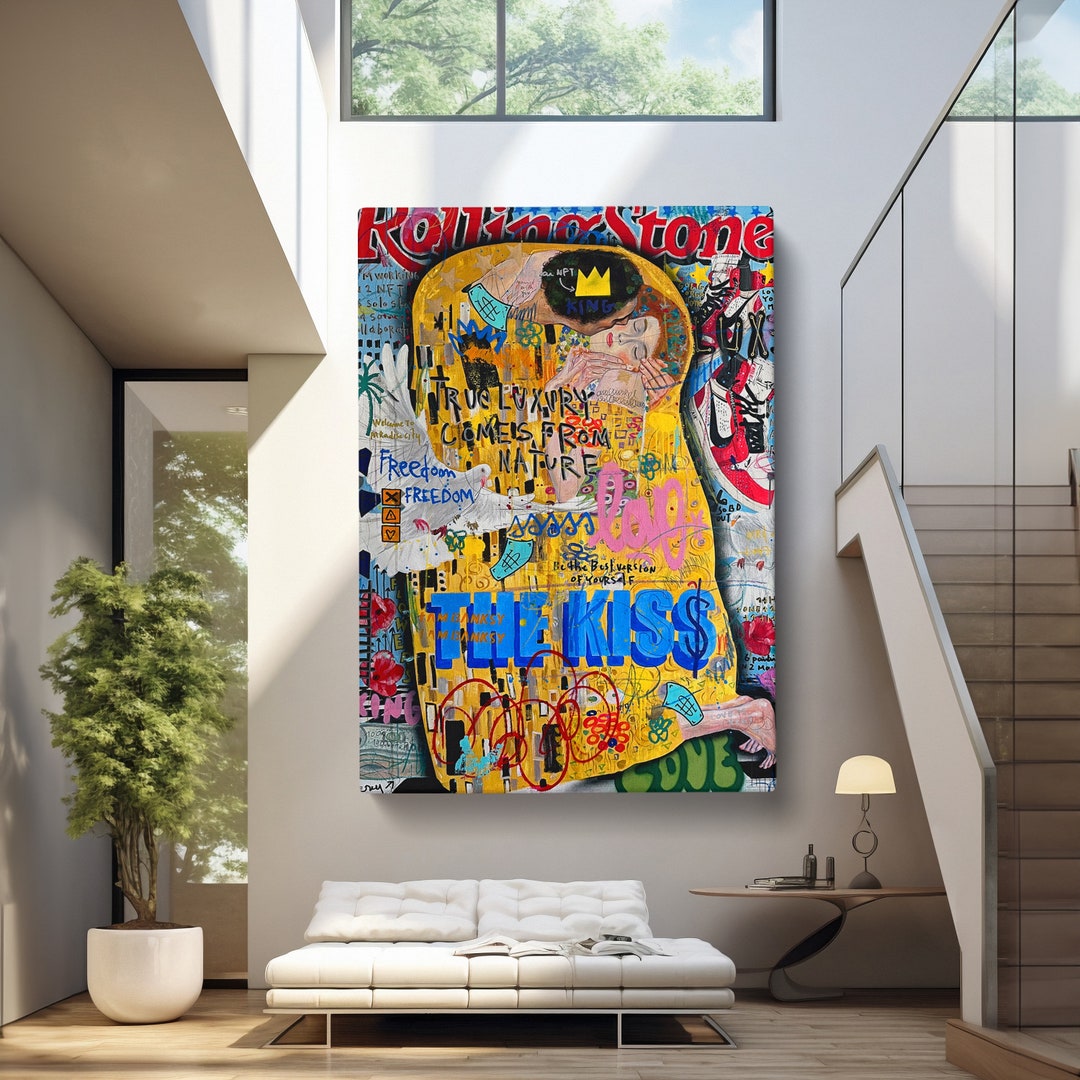 The Kiss Graffiti, Gustav Klimt the Kiss Banksy Pop Art Print, Luxury ...