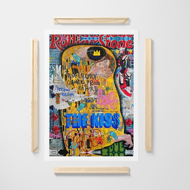 The Kiss Graffiti, Gustav Klimt the Kiss Banksy Pop Art Print, Luxury ...
