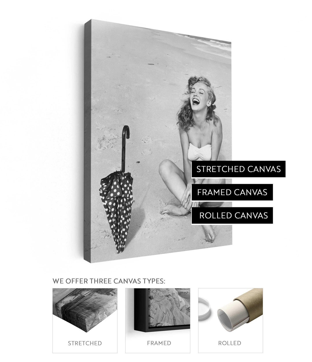 Marilyn Monroe Canvas Print | Tobay Beach, Oyster Bay, New York, 1949 ...