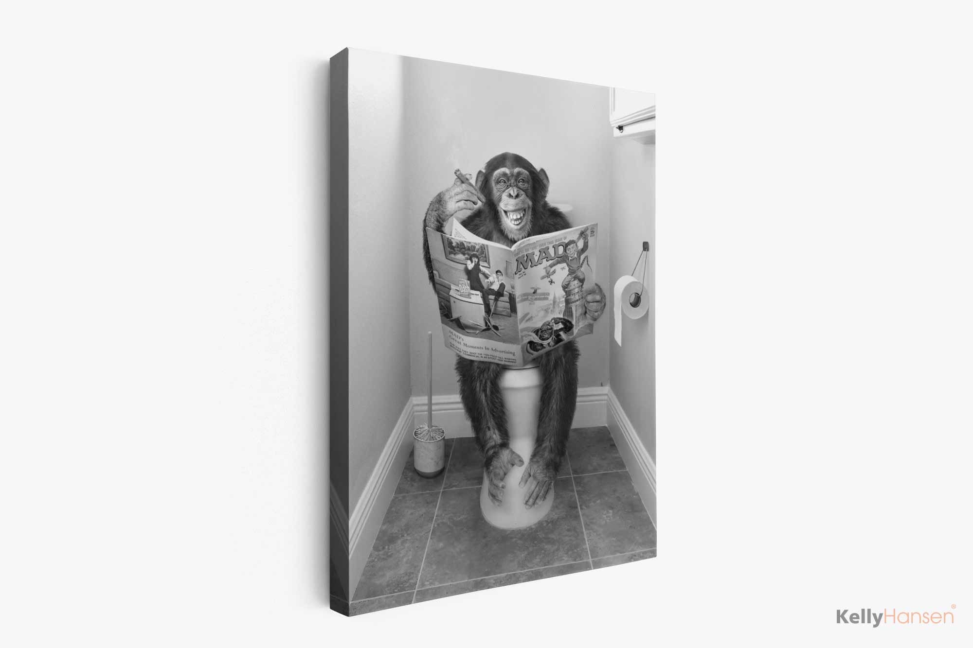 Chimpanzee on Toilet Canvas Print | Chimp Art | Wall Art Canvas - Etsy UK