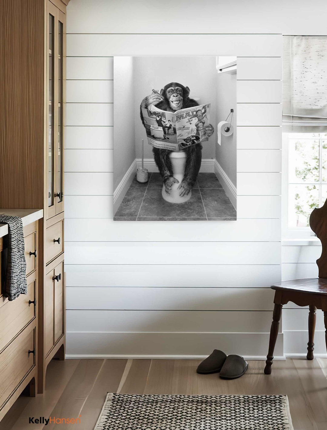 Chimpanzee on Toilet Canvas Print | Chimp Art | Wall Art Canvas - Etsy UK