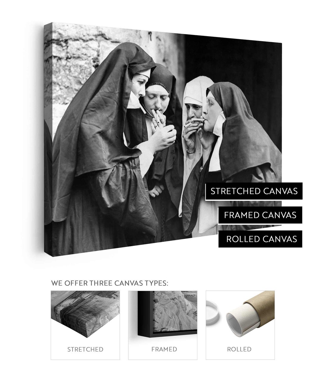 Smoking Nuns Canvas Print Nuns Lighting Cigarettes 1931 Black and White ...