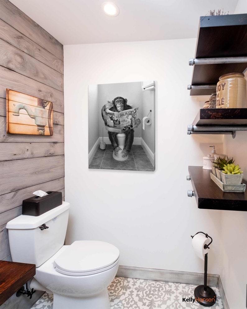 Chimpanzee on Toilet Canvas Print | Chimp Art | Wall Art Canvas - Etsy UK