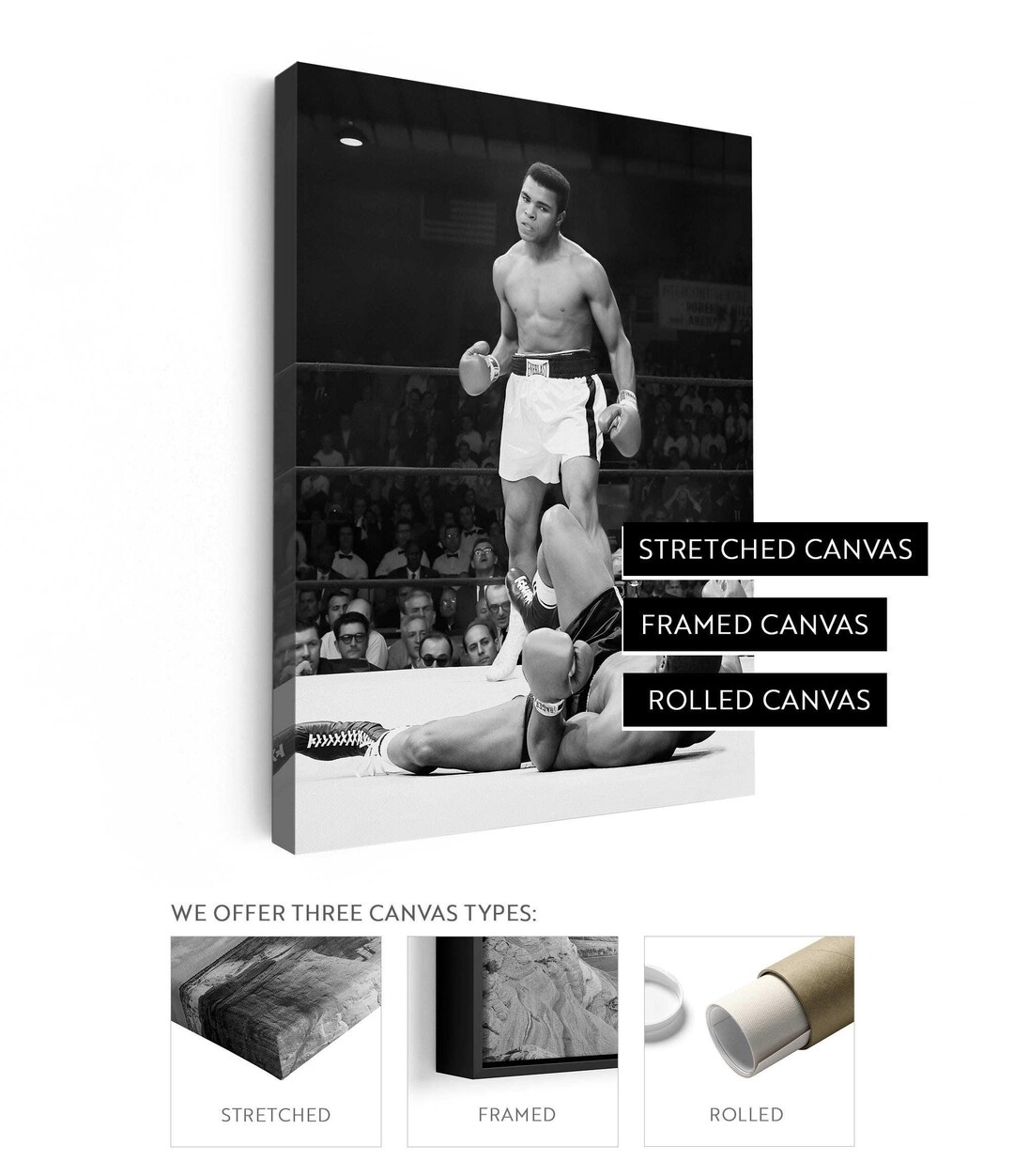 Muhammad Ali Canvas Print - First Round Knockout of Sonny Liston - 1965 ...