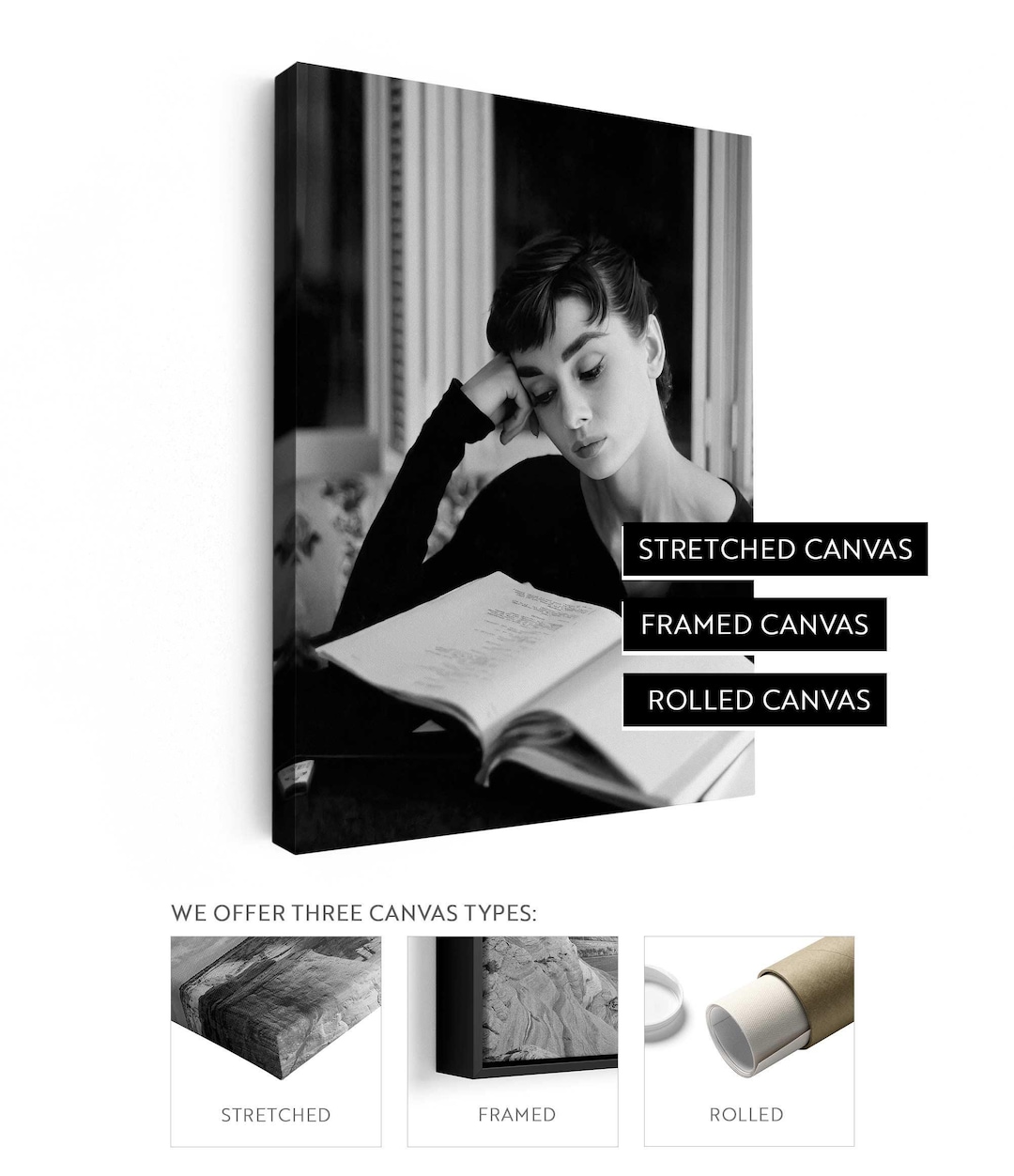 Audrey Hepburn Canvas Print | Reading the Script, "sabrina" 1953 ...
