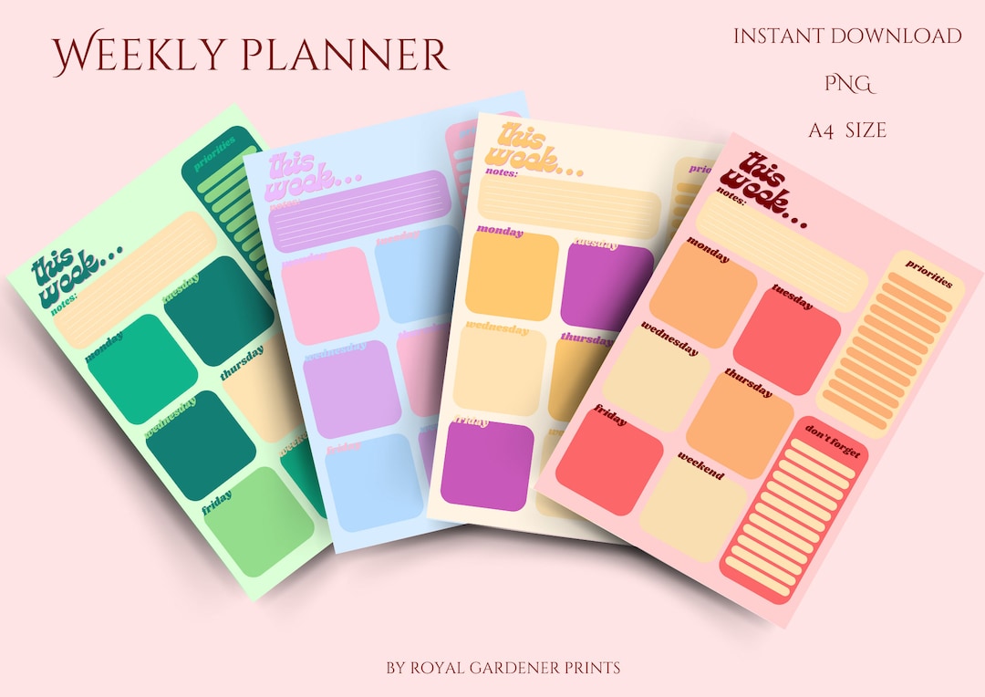 Weekly Planner Cute Printable Planner Set Instant Download 4 Color ...