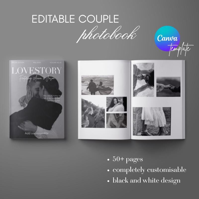 Couple Photo Book Template Editable in Canva, Modern Editorial Magazine ...