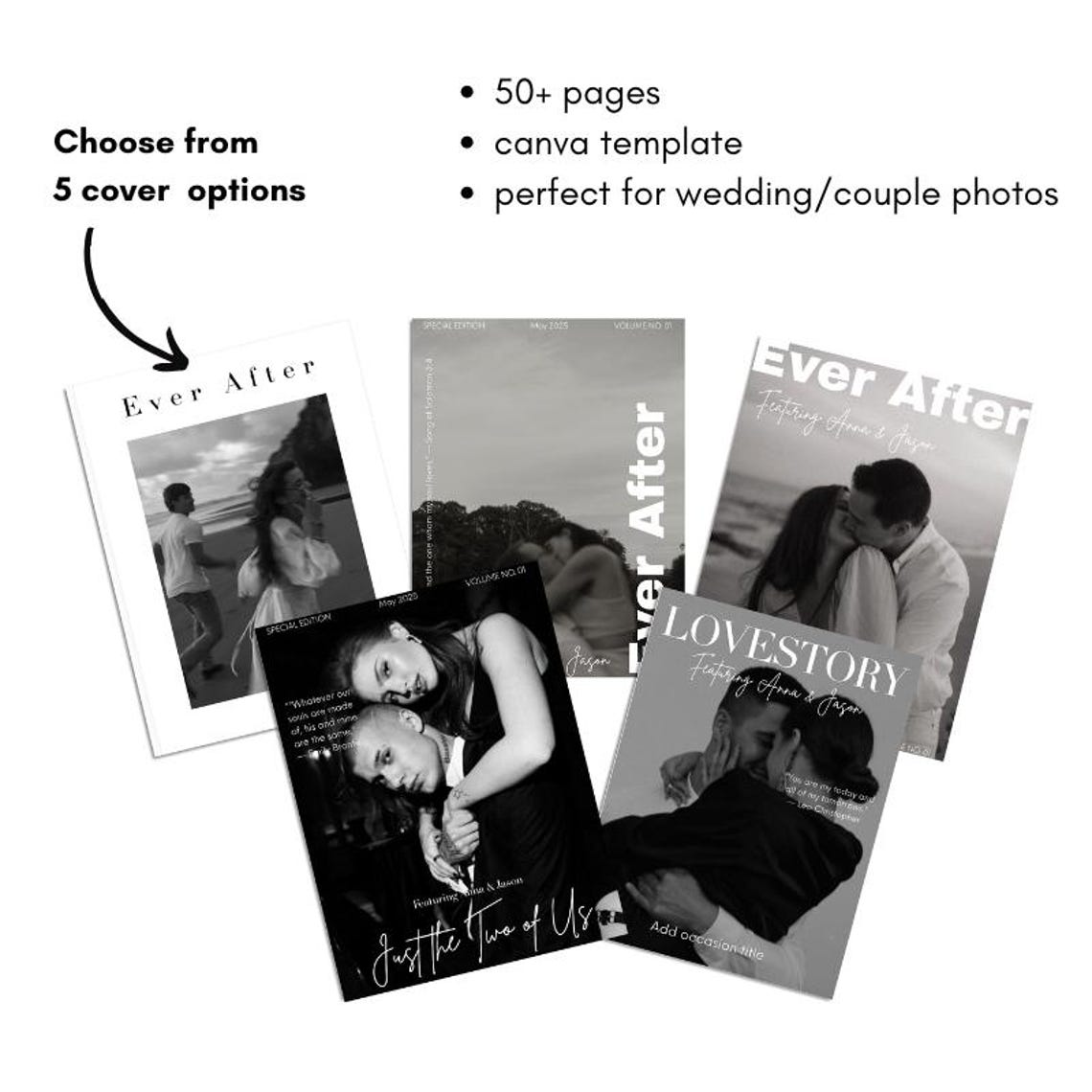 Couple Photo Book Template Editable in Canva, Modern Editorial Magazine ...