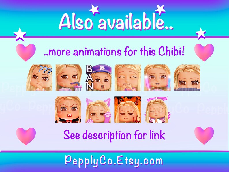 ANIMATED Twitch Emote Kawaii Chibi Girl Pack of 6 Blond Hair Brown Eyes ...