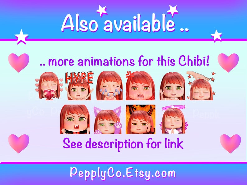 ANIMATED Twitch Emote Kawaii Chibi Girl Pack of 6 Red Hair Green Eyes ...