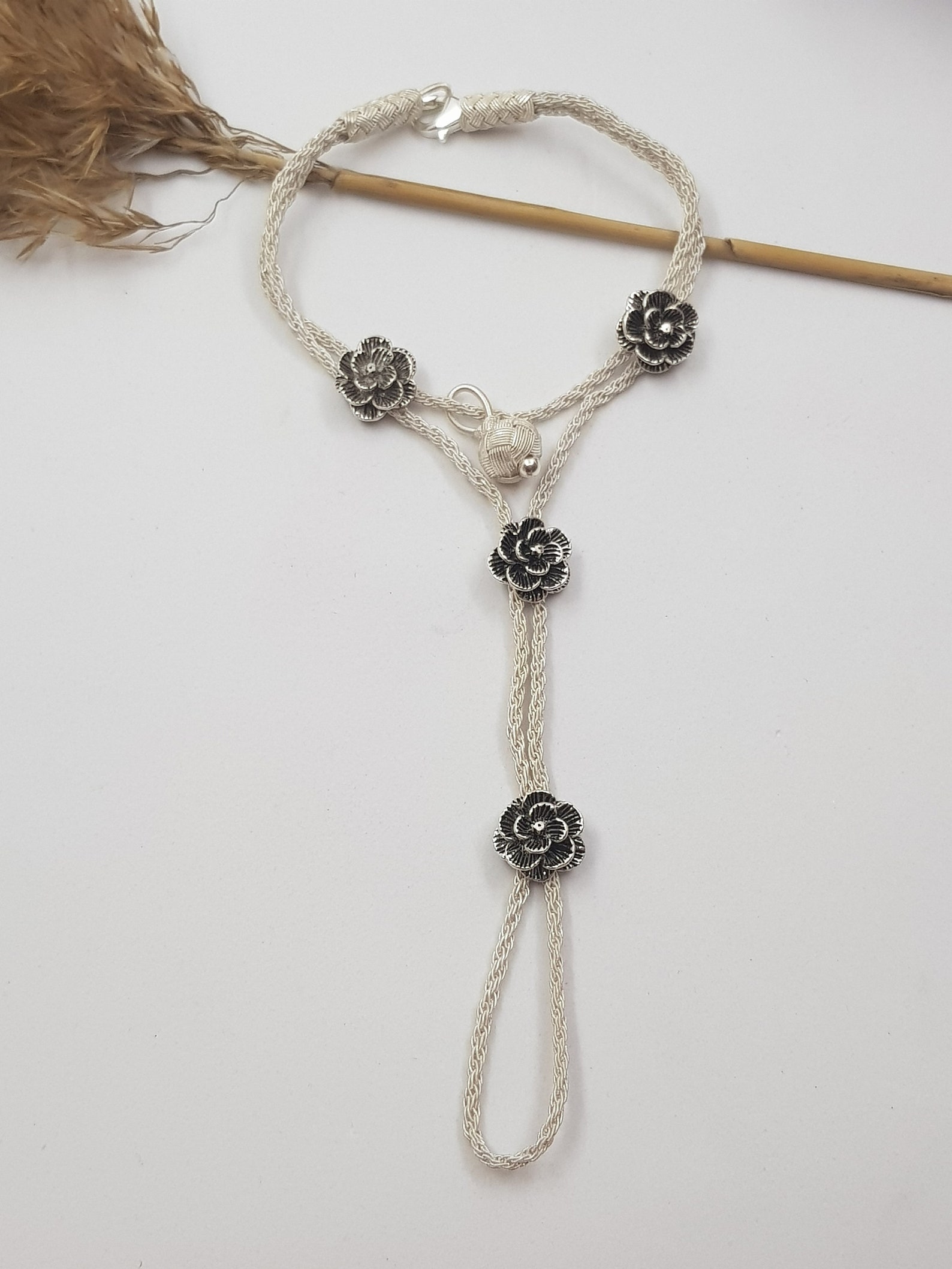 999K Silver Knitted Hand Chain Bracelet With 925k Silver - Etsy