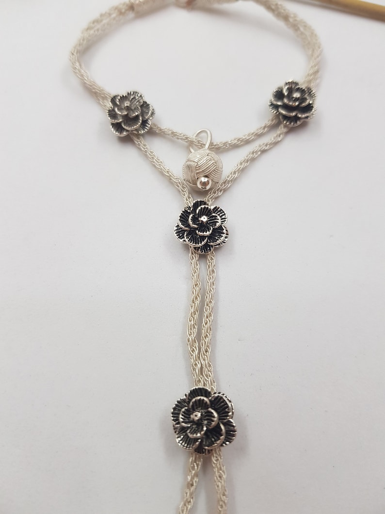 999K Silver Knitted Hand Chain Bracelet: 925k Silver Flowers - Etsy