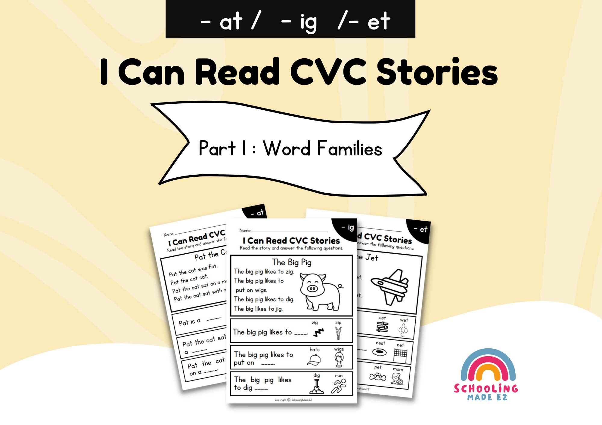 I Can Read CVC Comprehension Printable Worksheets Part 1 for - Etsy