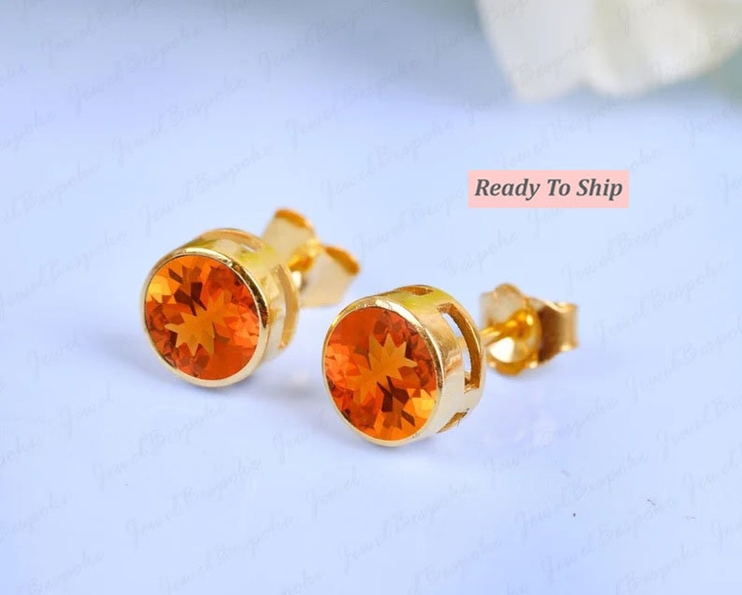 14K Yellow Gold Fire Opal Earring, Stud Earring, Solitaire Earing ...
