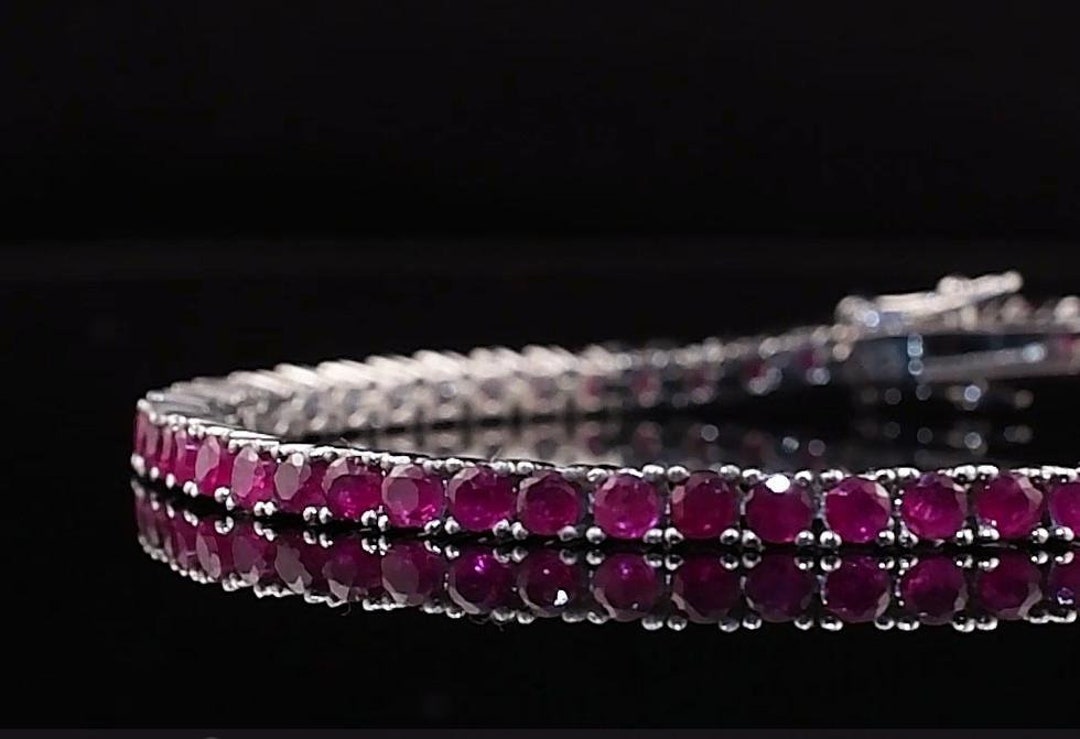 Pink Ruby Tennis Bracelet Wedding Anniversary Round Bracelet Ruby Chain ...