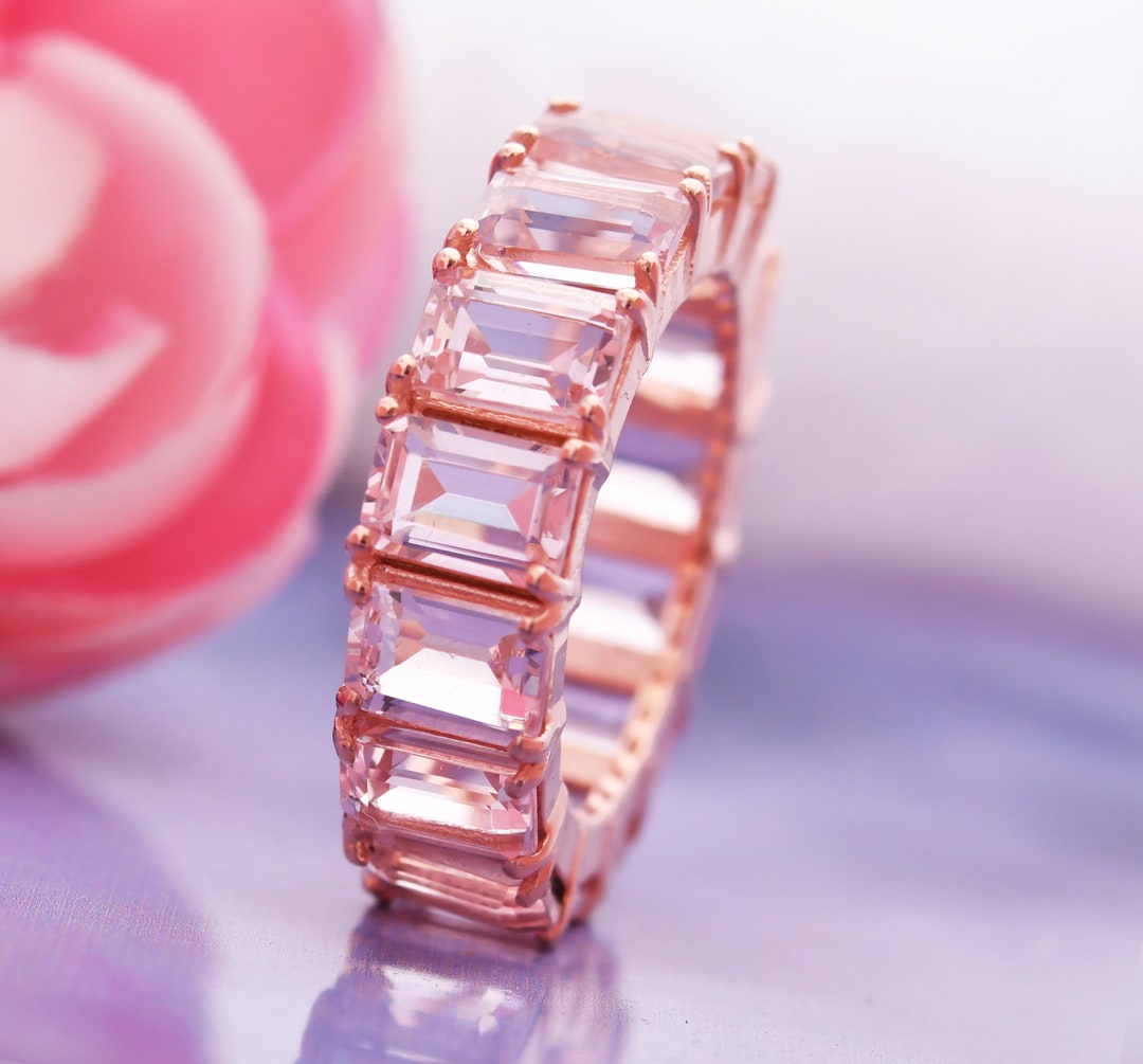 Eternity Morganite Wedding Band 14K Solid Gold Bridal Band Engagement ...
