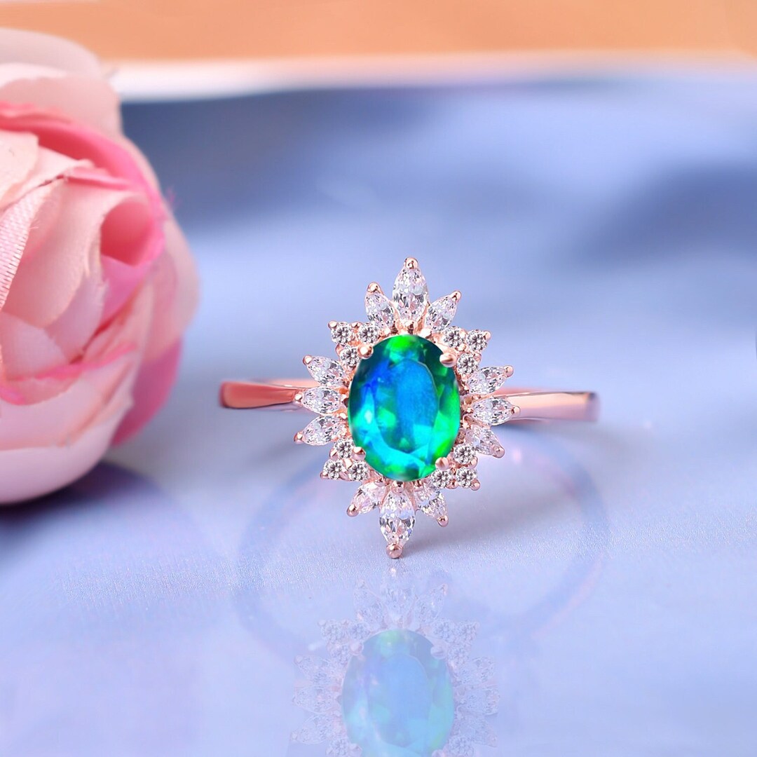 Peacock Quartz Ring Anniversary Gifts Handmade Jewelry Rosegold Peacock ...