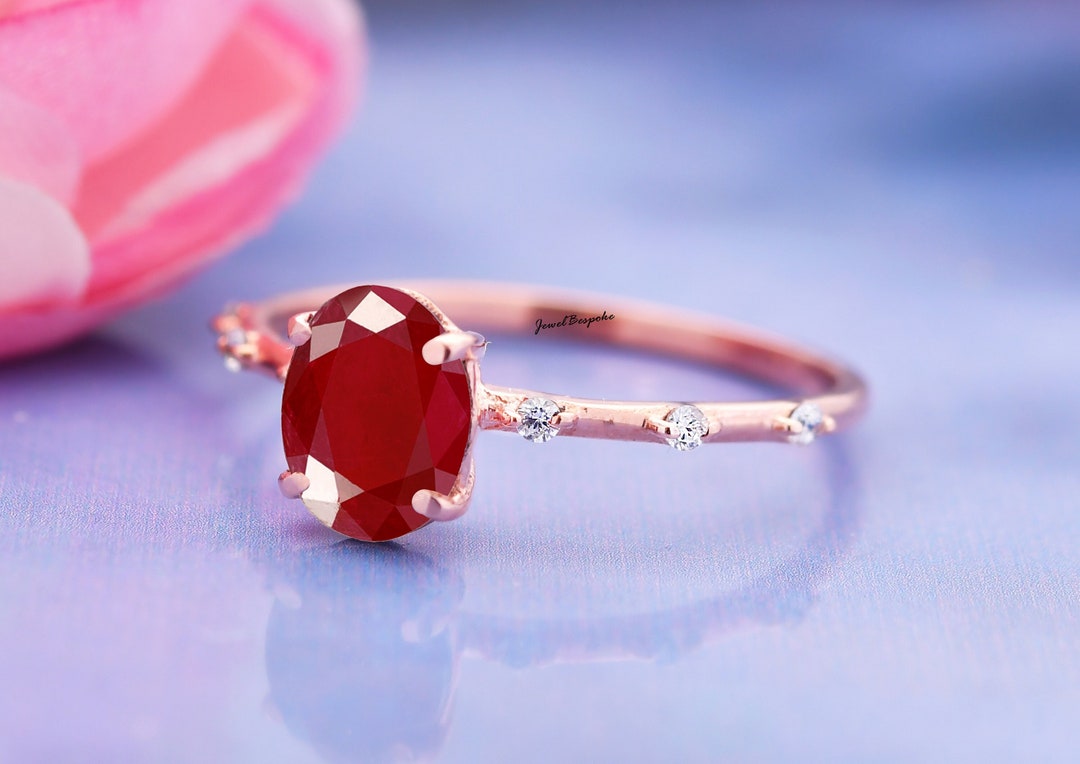 14K Rose Gold Ruby Ring ,engagement Ring, Dainty Ring ,birthstone Jewelry, Gifts for Mother ...