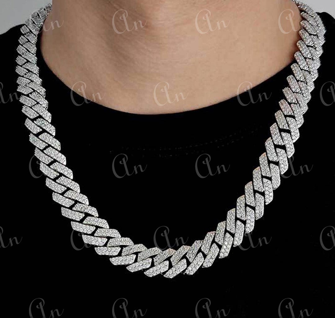 12mm Monaco Cuban Link Chain Necklace in 925 Sterling Silver for Men ...