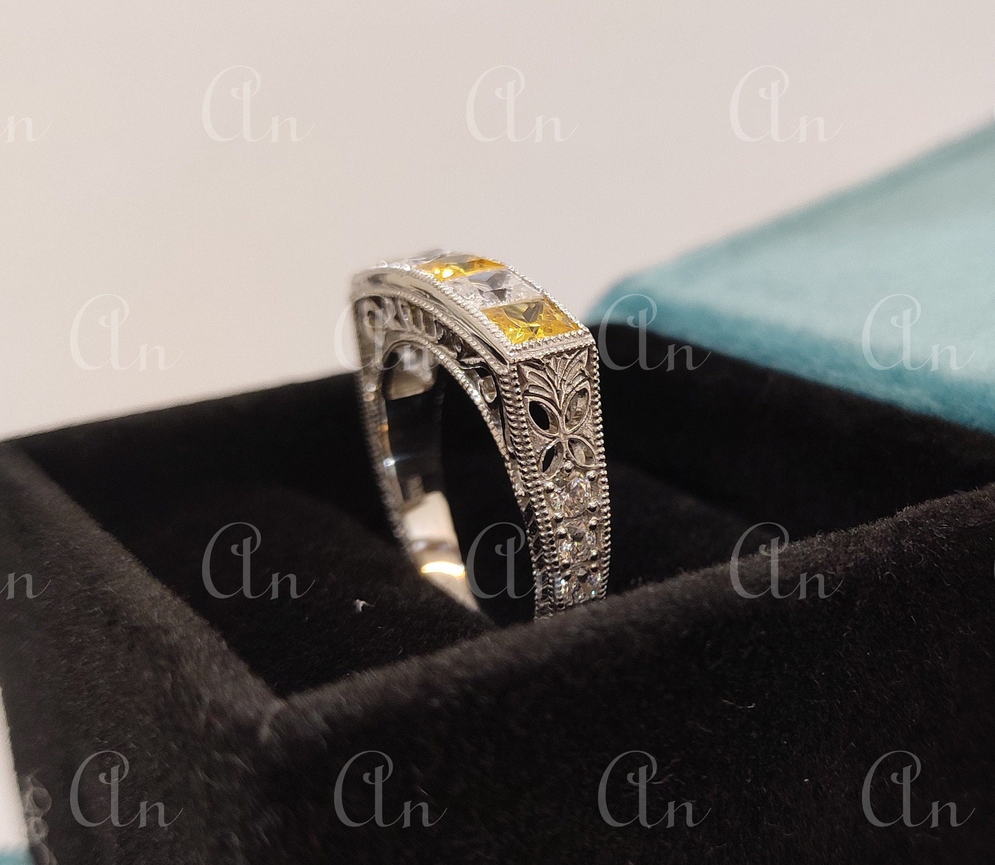 1930s Antique White and Yellow Princess Cut Filigree Engagement Ring in ...