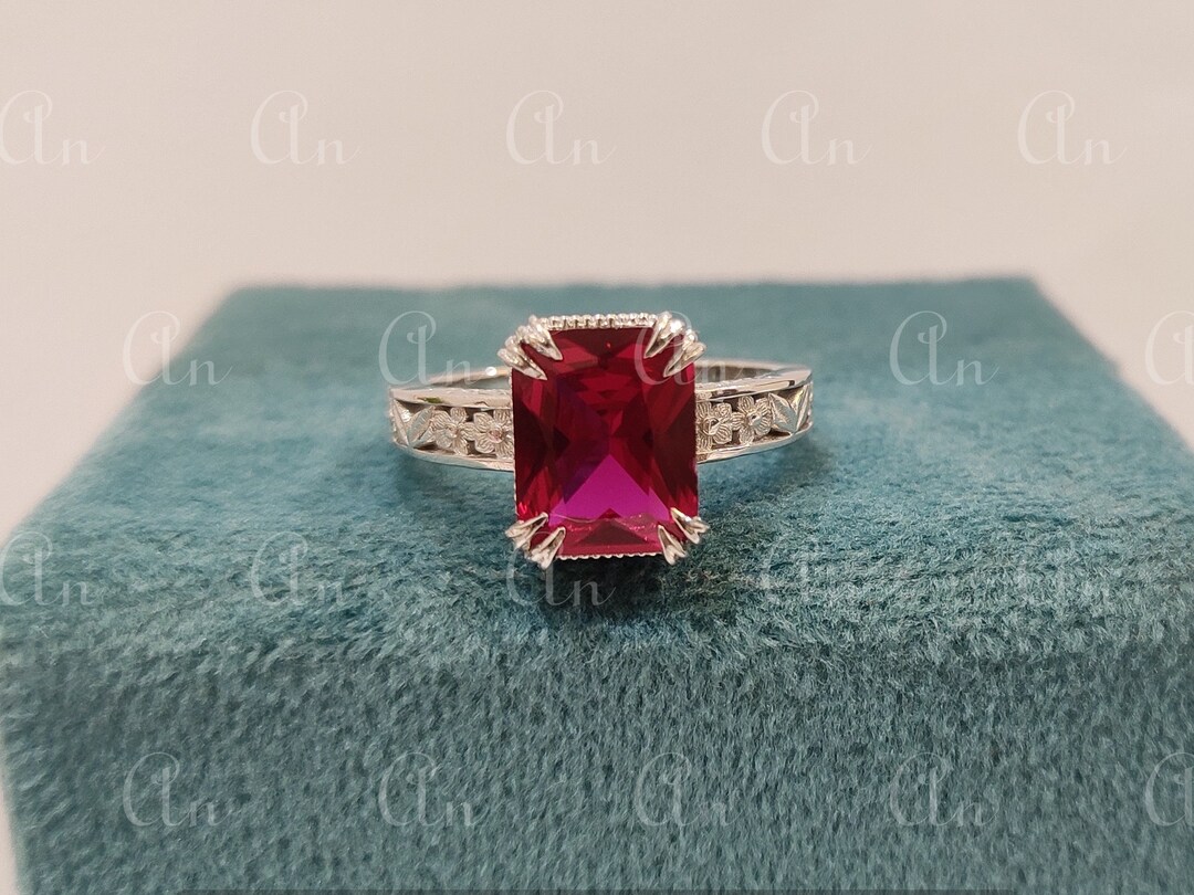 1920s Vintage 2.40ct Ruby Radiant Cut Engagement Ring in 925 Sterling Silver, Rings for Women ...