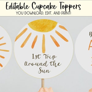 EDITABLE SUN Party Cupcake Toppers, Sun Circle Party Decoration, Sun ...