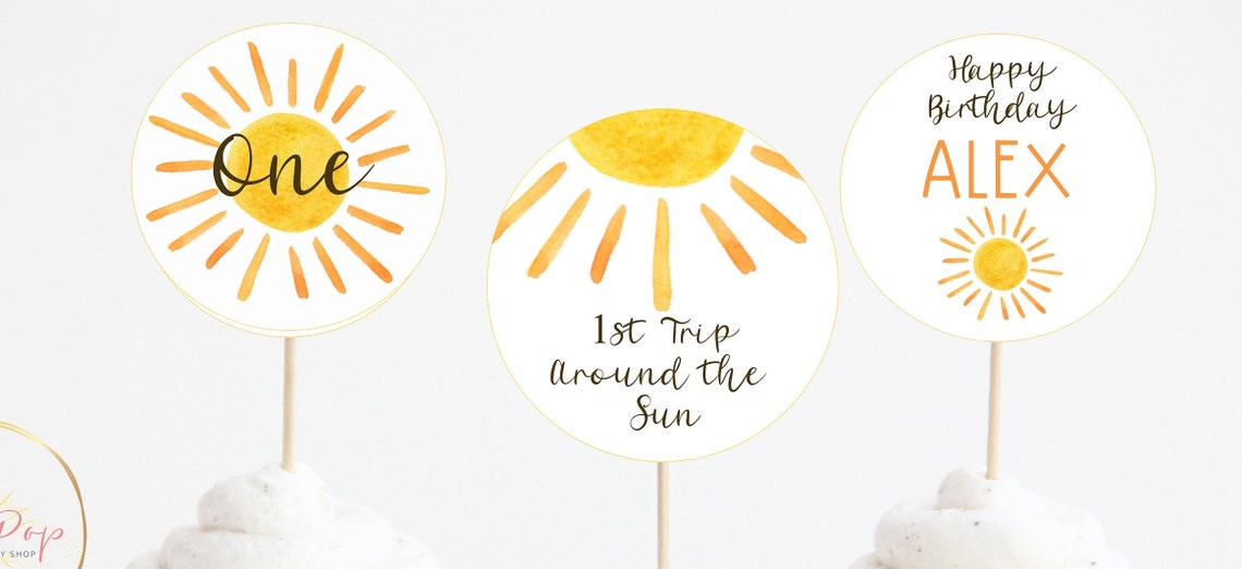 EDITABLE SUN Party Cupcake Toppers, Sun Circle Party Decoration, Sun ...